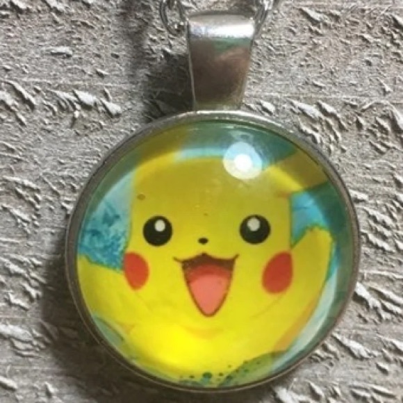 Jewelry | Pokemon Pikachu Silver Glass Cabochon Necklace | Poshmark